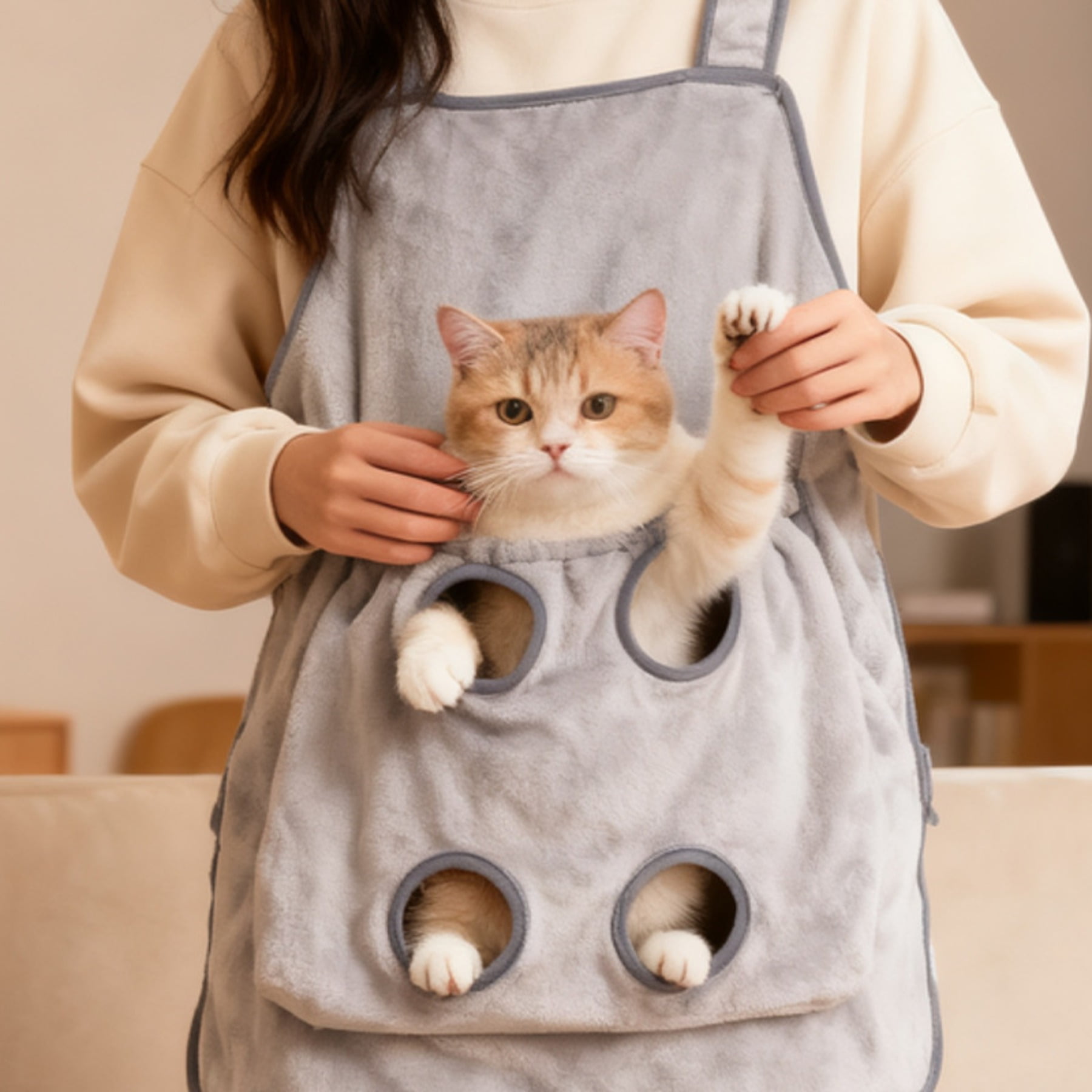 Warm Fleece Pet Grooming Apron with Adjustable Cat Bib Nail Trimming ...