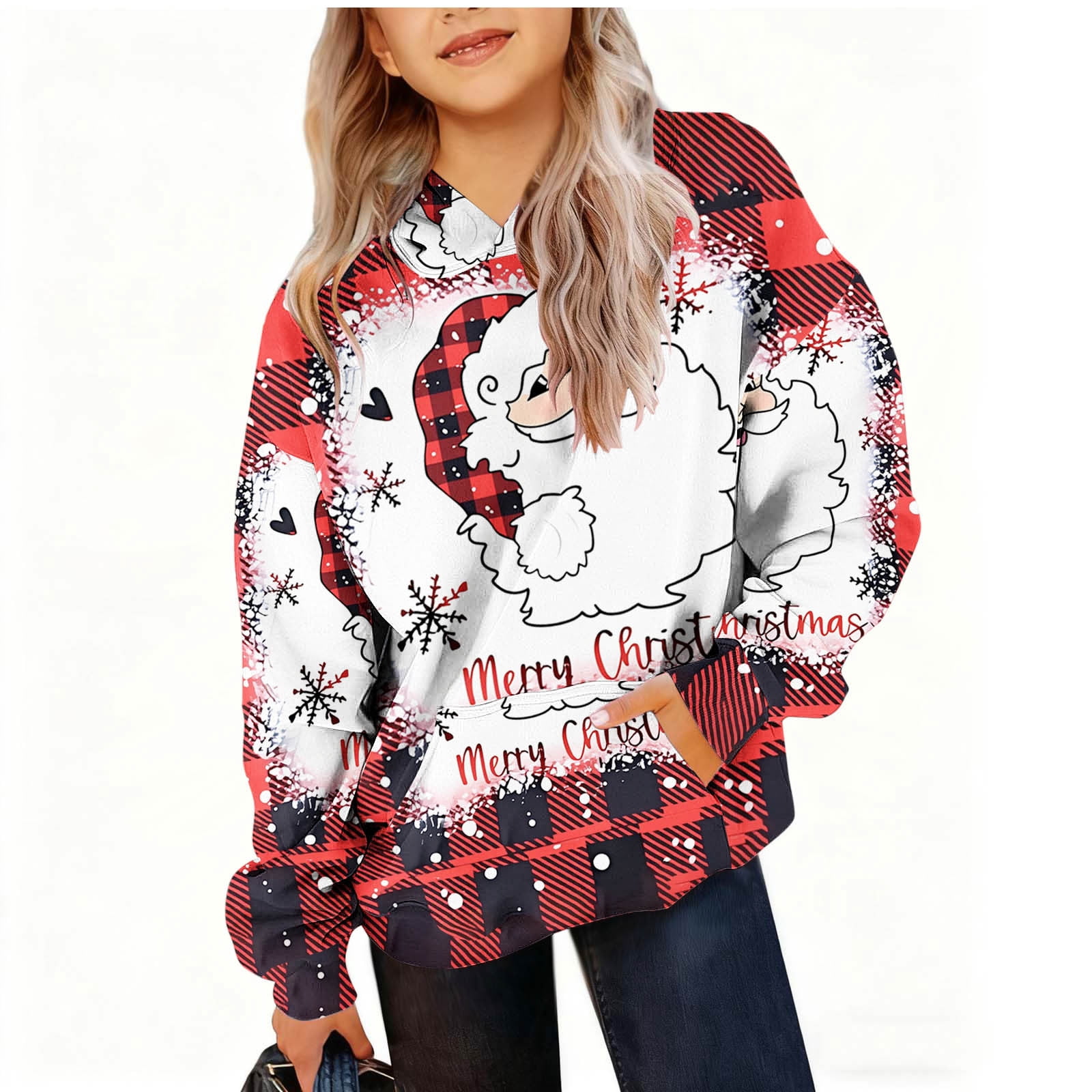 Warm Fuzzy with Hood Happy Festival Christmas Casual Hoods for Kids ...