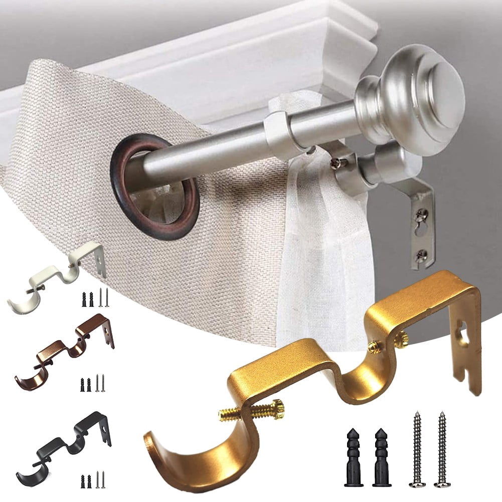 Warm Gold Curtain Brackets Double Pole Rod Holder Wall Bracket Hook ...