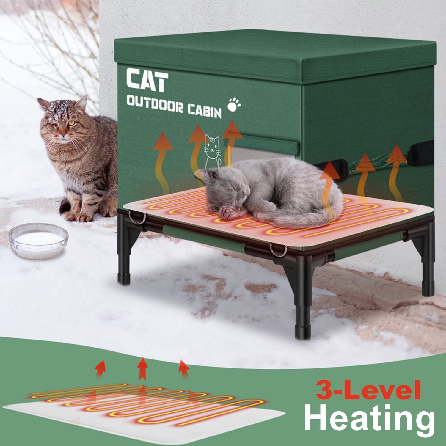 Warm Heated Cat House for Outside Feral Barn Cats in Winter, Outdoor ...