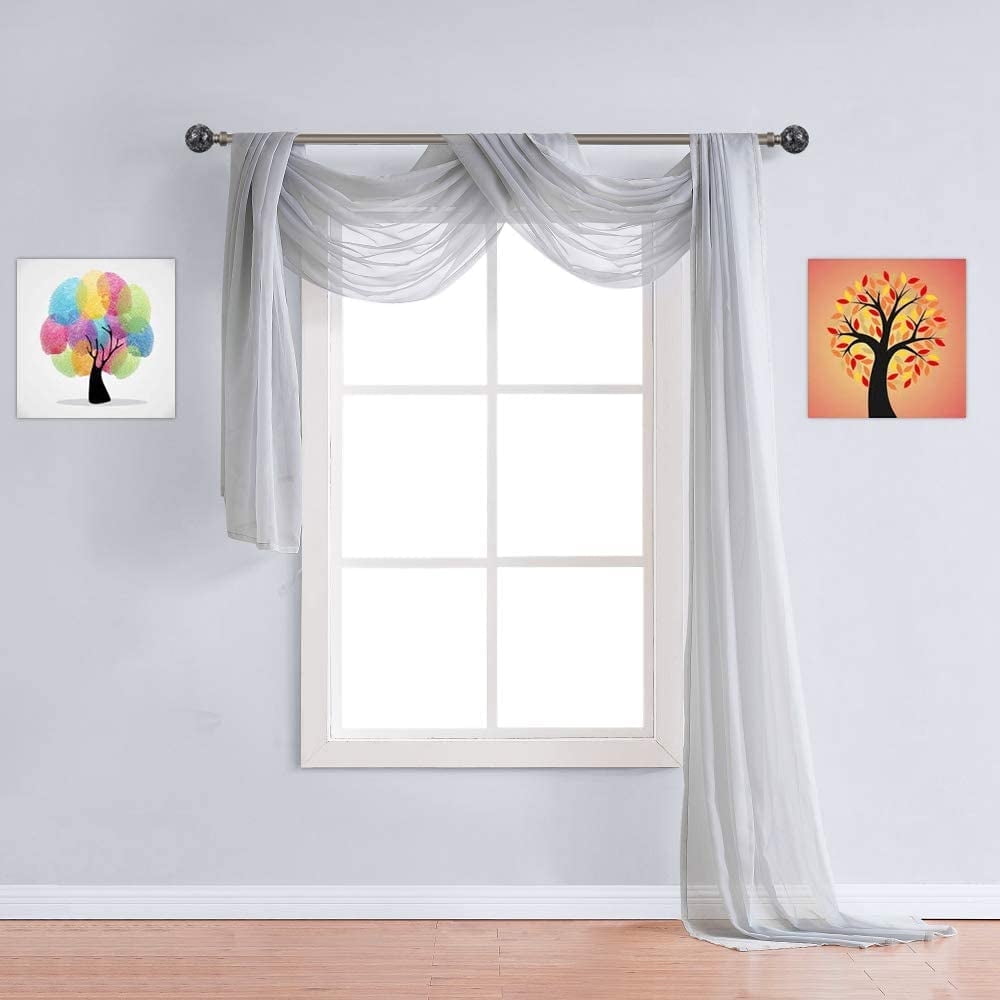 WARM HOME DESIGNS 18 Feet Extra Long Sheer Silver Grey Color Window ...