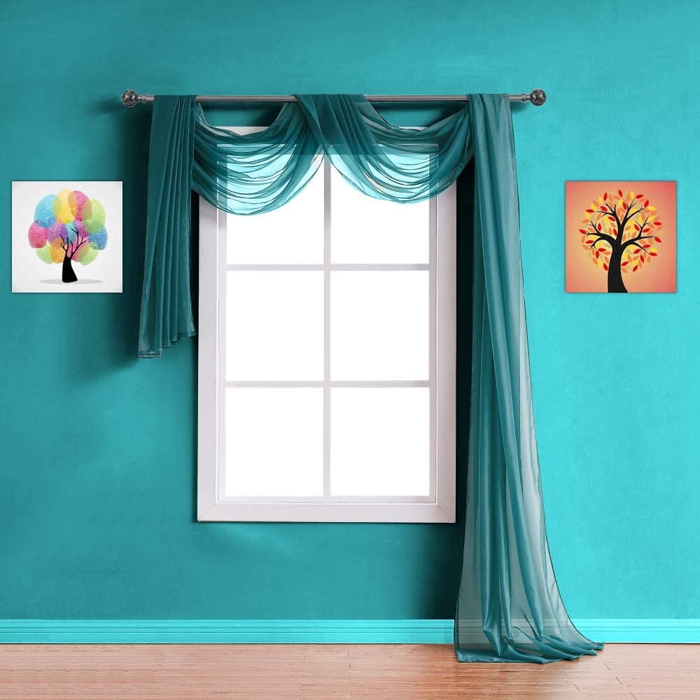 WARM HOME DESIGNS 24 Feet XXL Sheer Green Teal Color Window Scarf ...