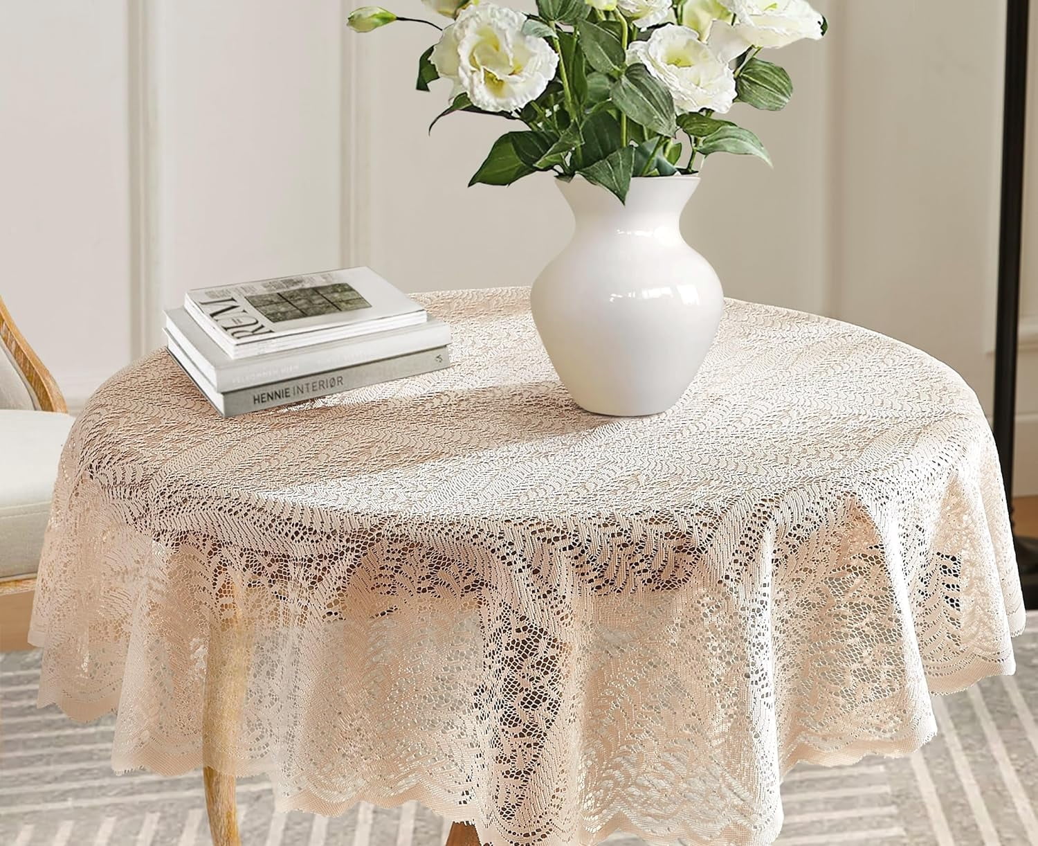 Warm Home Designs 36 inch Linen Gold Round Lace Tablecloth. AME Linen ...