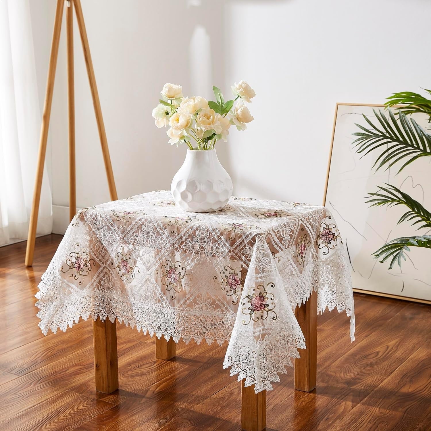 Warm Home Designs 36 x 36 Square Embroidered White Tablecloth for ...