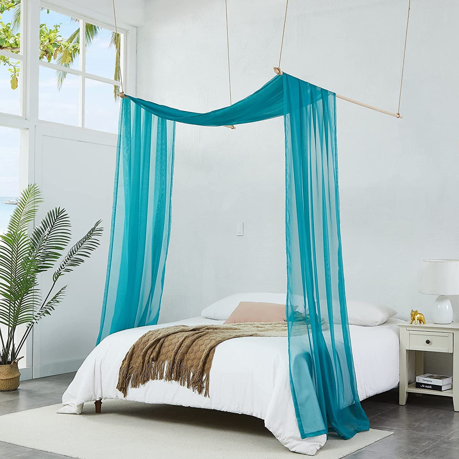 Warm Home Designs 55" W x 216" L Teal Bed Canopy for Queen Bed ...