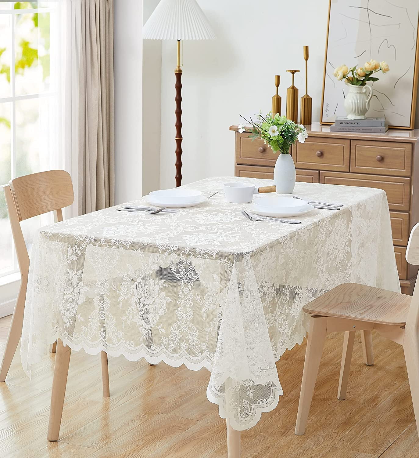 WARM HOME DESIGNS 60 x 104 Lace Tablecloth. Ivory Rectangle Tablecloth ...