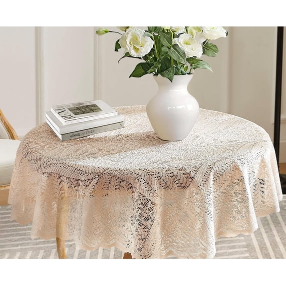 Warm Home Designs 70 inch Linen Gold Lace Round Tablecloth. AME Linen ...
