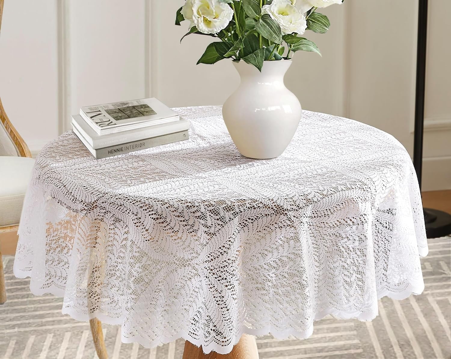 Warm Home Designs 70 inch White Lace Round Tablecloth. AME White 70 ...