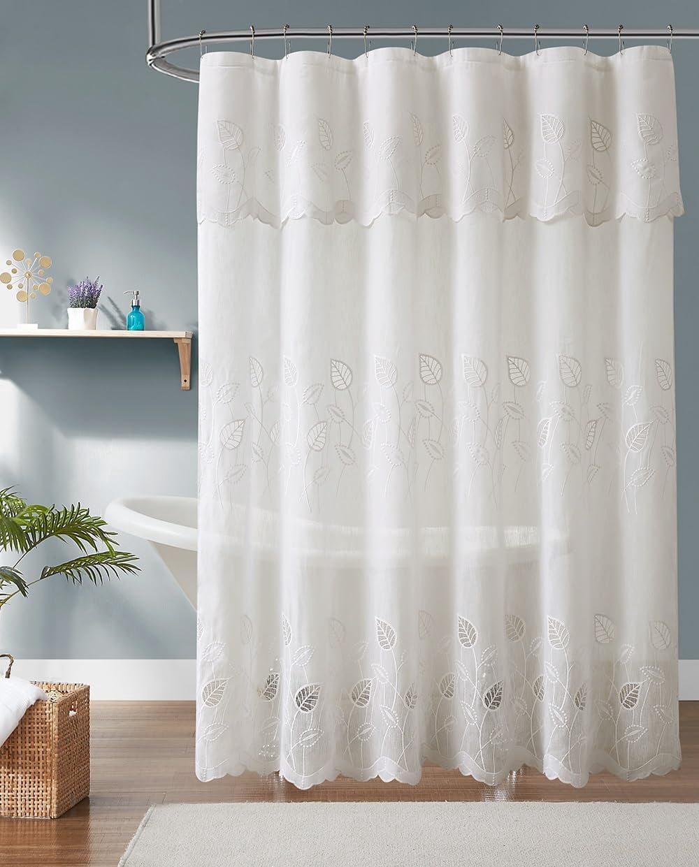 Warm Home Designs 84 Inch Leaf Embroidered Vintage Natural Shower ...