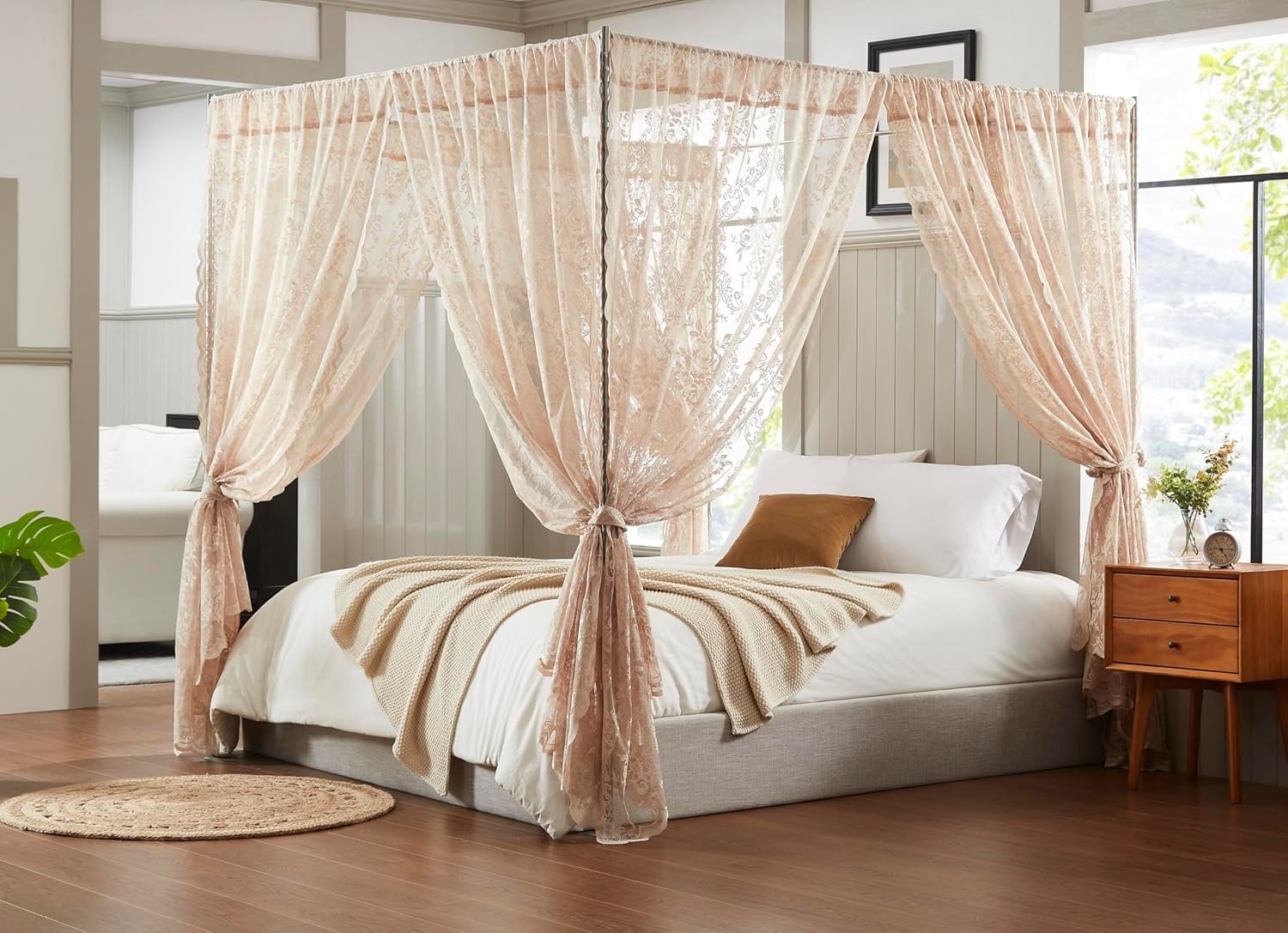 Warm Home Designs Lace Canopy Bed Curtains Set Consists of 8 48" x 78 ...