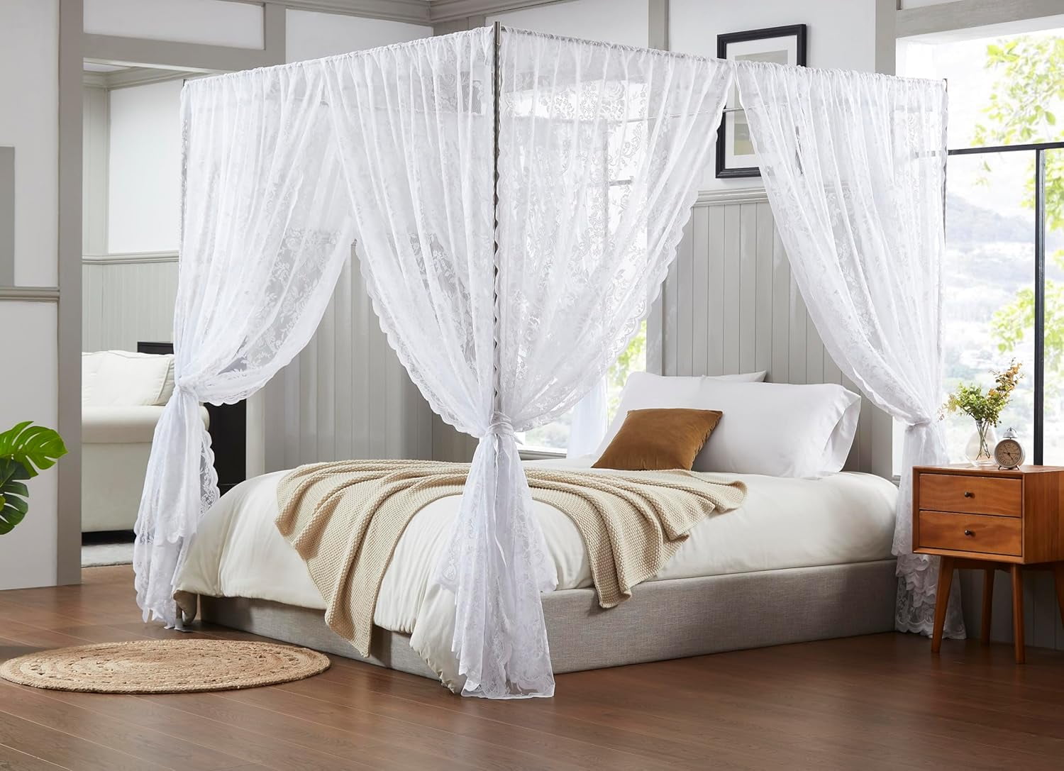 Warm Home Designs Lace Canopy Bed Curtains Set Consists of 8 48" x 78 ...