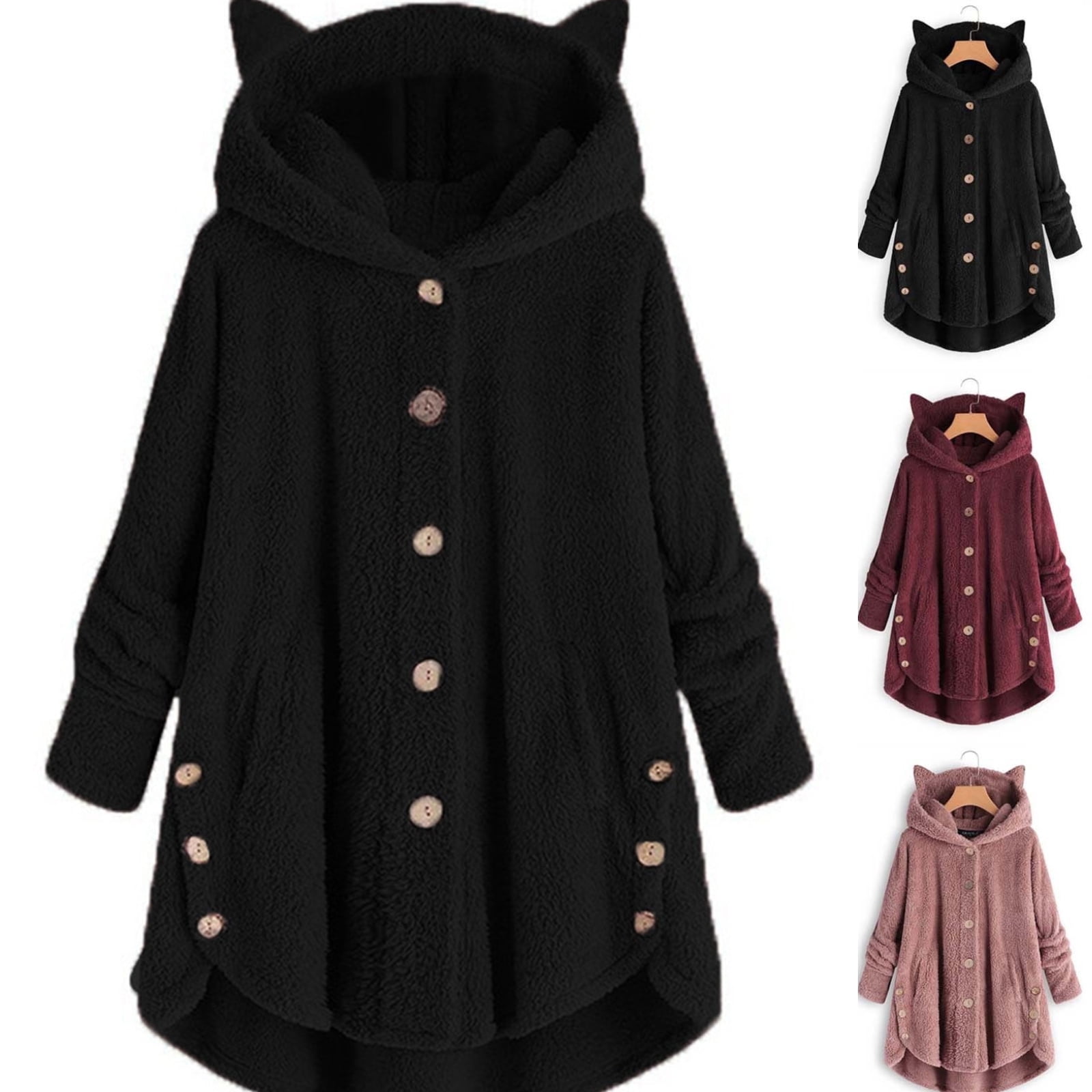 Warm Hooded Long Cardigan Sweaters for Women Lounge Solid Color ...