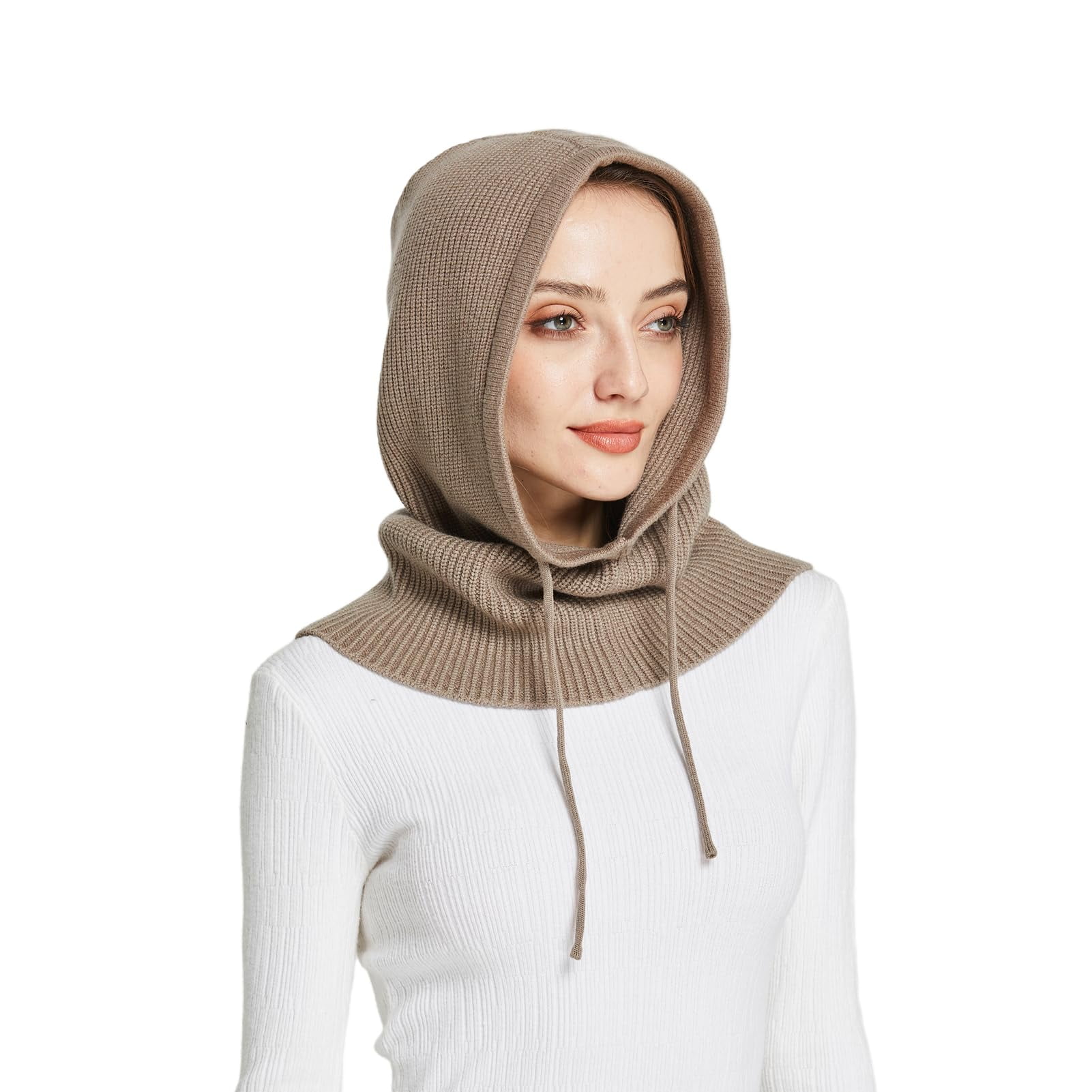 Warm Hooded Scarf Hat for Women Balaclava Pullover Knitted Beanie Hat ...