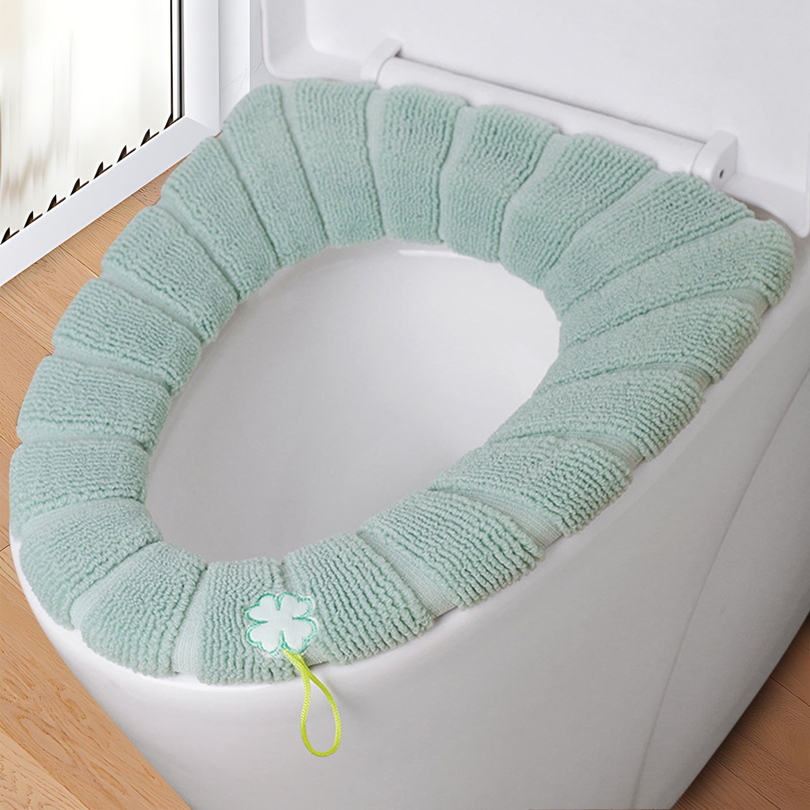 Warm Knitted Toilet Seat Cover Set with Handle & Removable Hose, Full ...