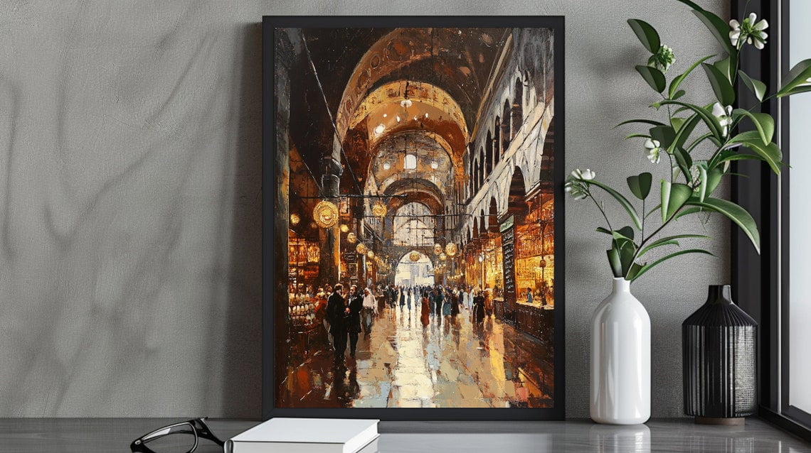 Warm Lively Bazaar Art Print, Historic Market Scene, Vibrant Cultural Decor, Traditional ...