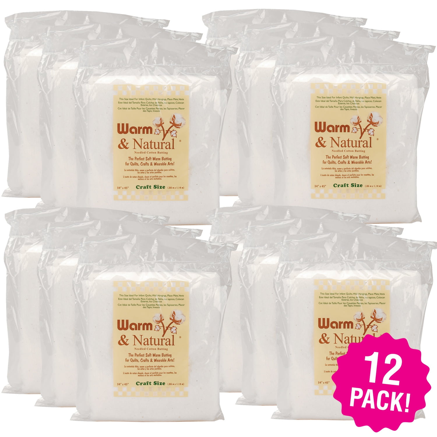 Warm & Natural Cotton Batting 34"X45", Multipack of 12 - Walmart.com