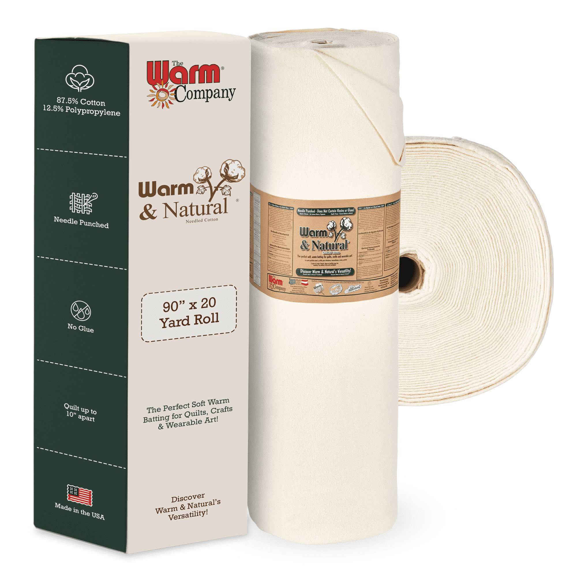 Warm & Natural Cotton Batting 90" x 20 Yard Bolt, Off-White - Walmart.com