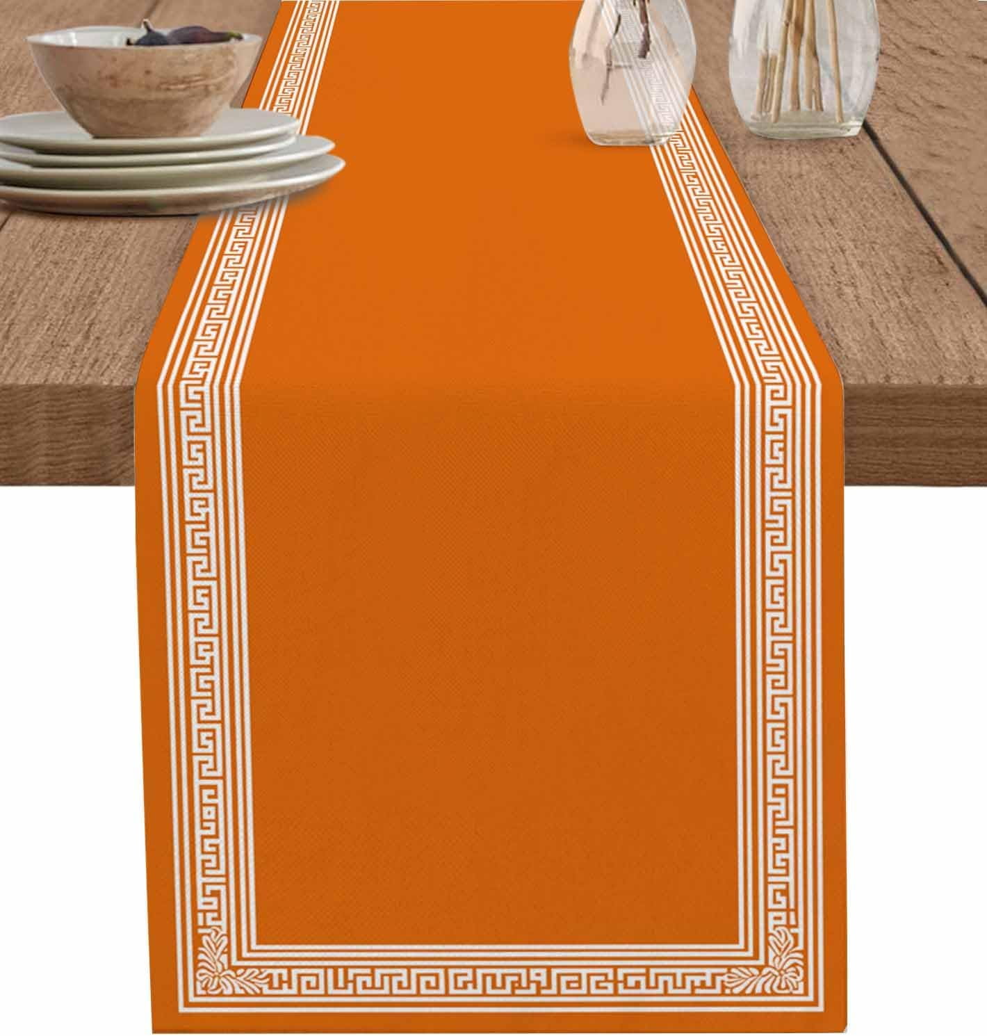 Warm Orange Greek Key Short Table Runners 36 Inches, Cotton Linen ...