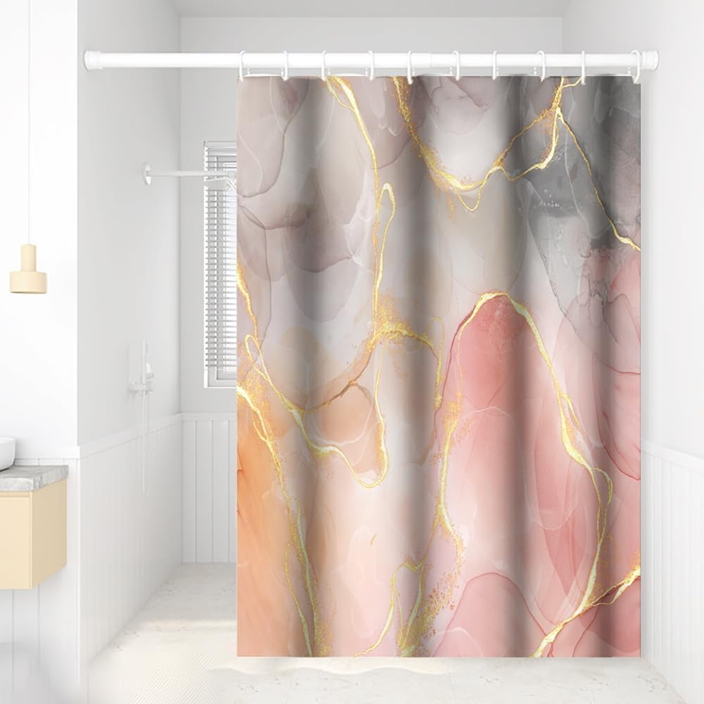 Warm Orange Red Shower Curtain Set for Bathroom Abstract Grey Marble ...