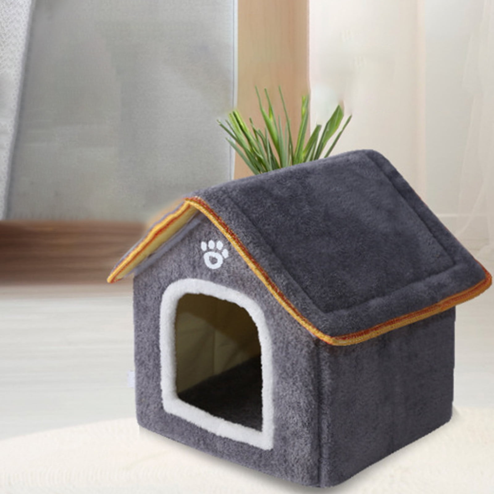 Warm Pet Kennel Semi-Enclosed Dog Cat House All Season Flock Material ...