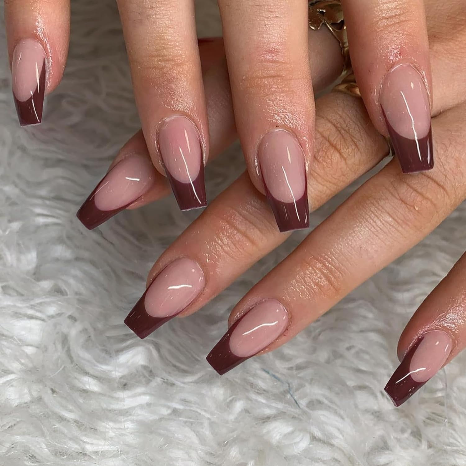 Warm Red French Press on Nails Long Square and Toe Nails Set, Glue on ...