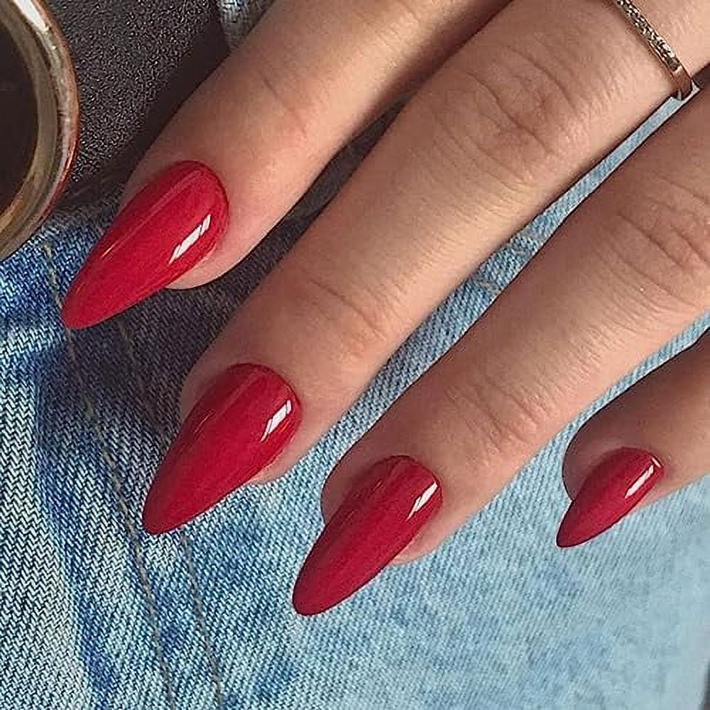 Warm Red Press On Nails Almond Shaped Nails Xcreando Medium Fake Nails