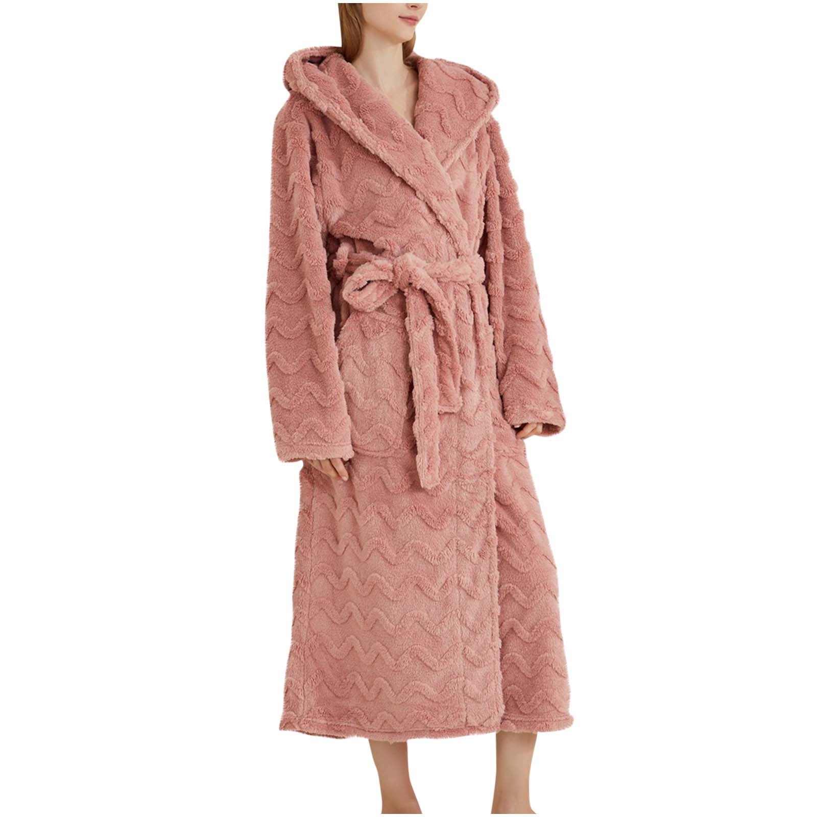Warm Robes Unisex Terry Cloth Bathrobe Women Men Hooded Soft Long ...