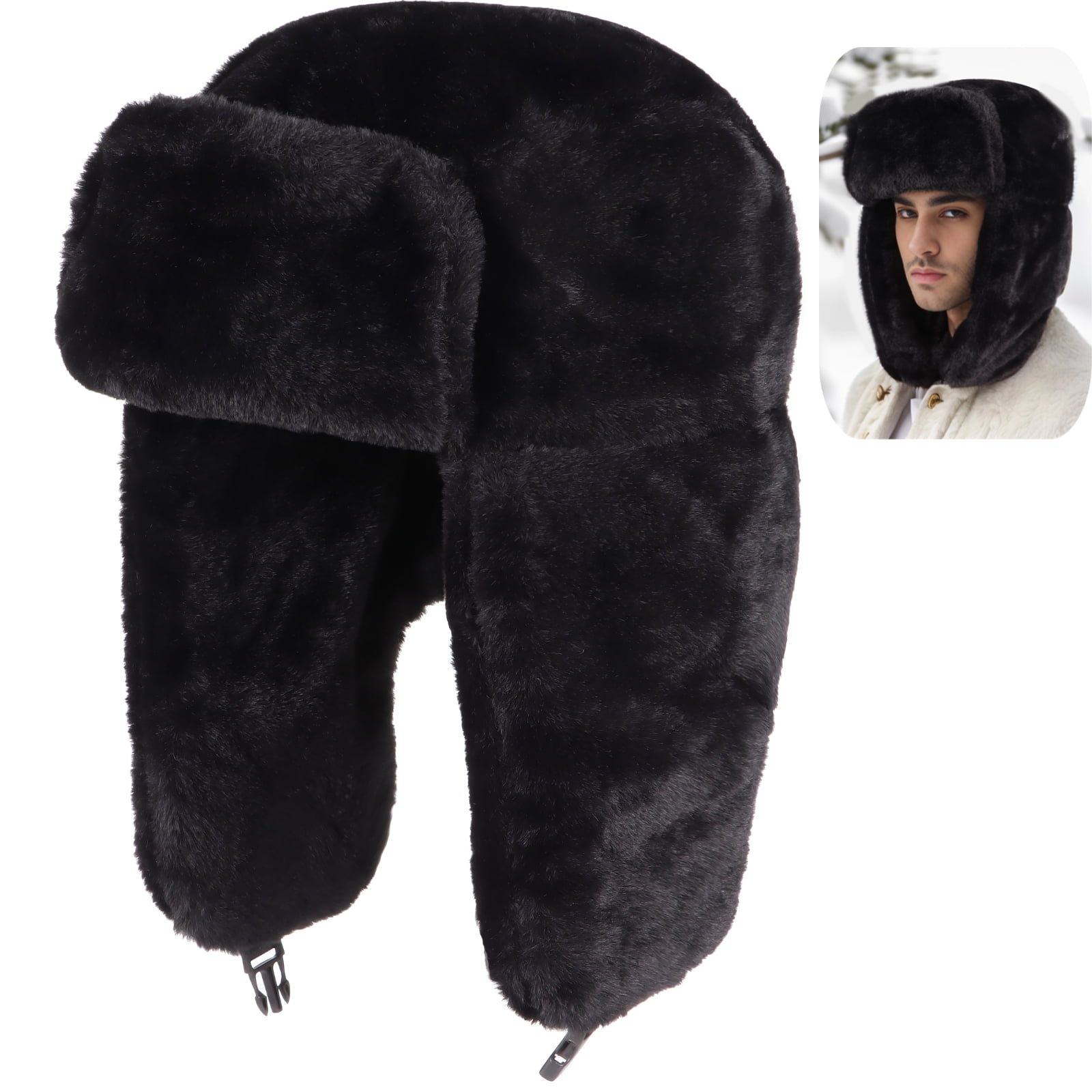 Warm Russian Trooper Hat, Trapper Winter Skiing Cap Women Men Windproof ...