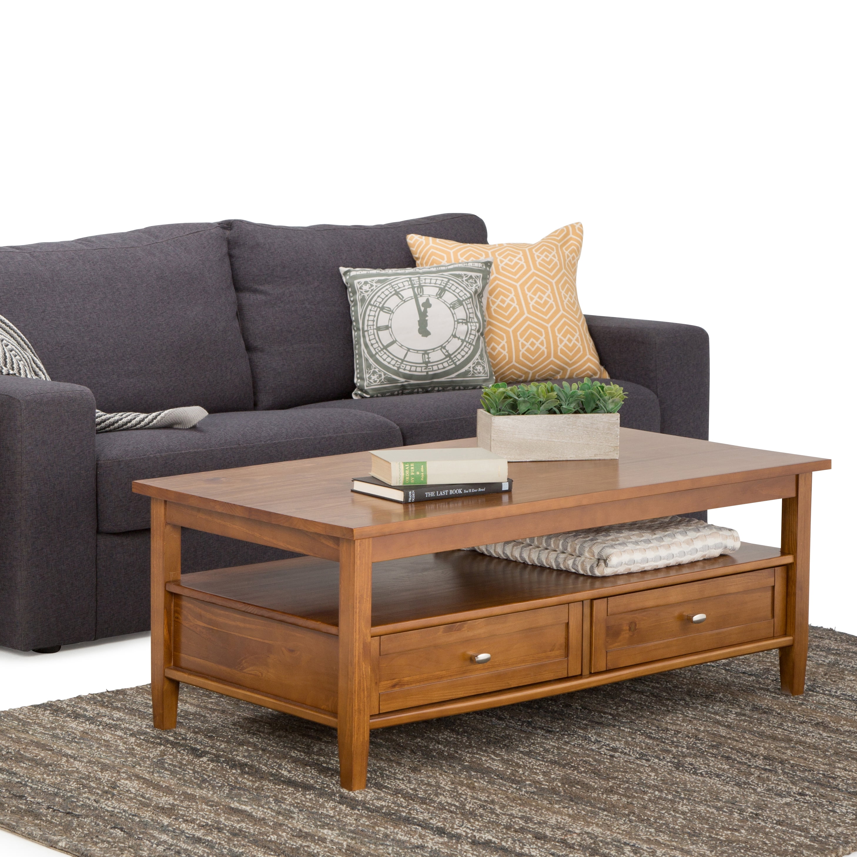 Warm Shaker Solid Wooden Traditional Rectangular Coffee Table, 48 inch ...