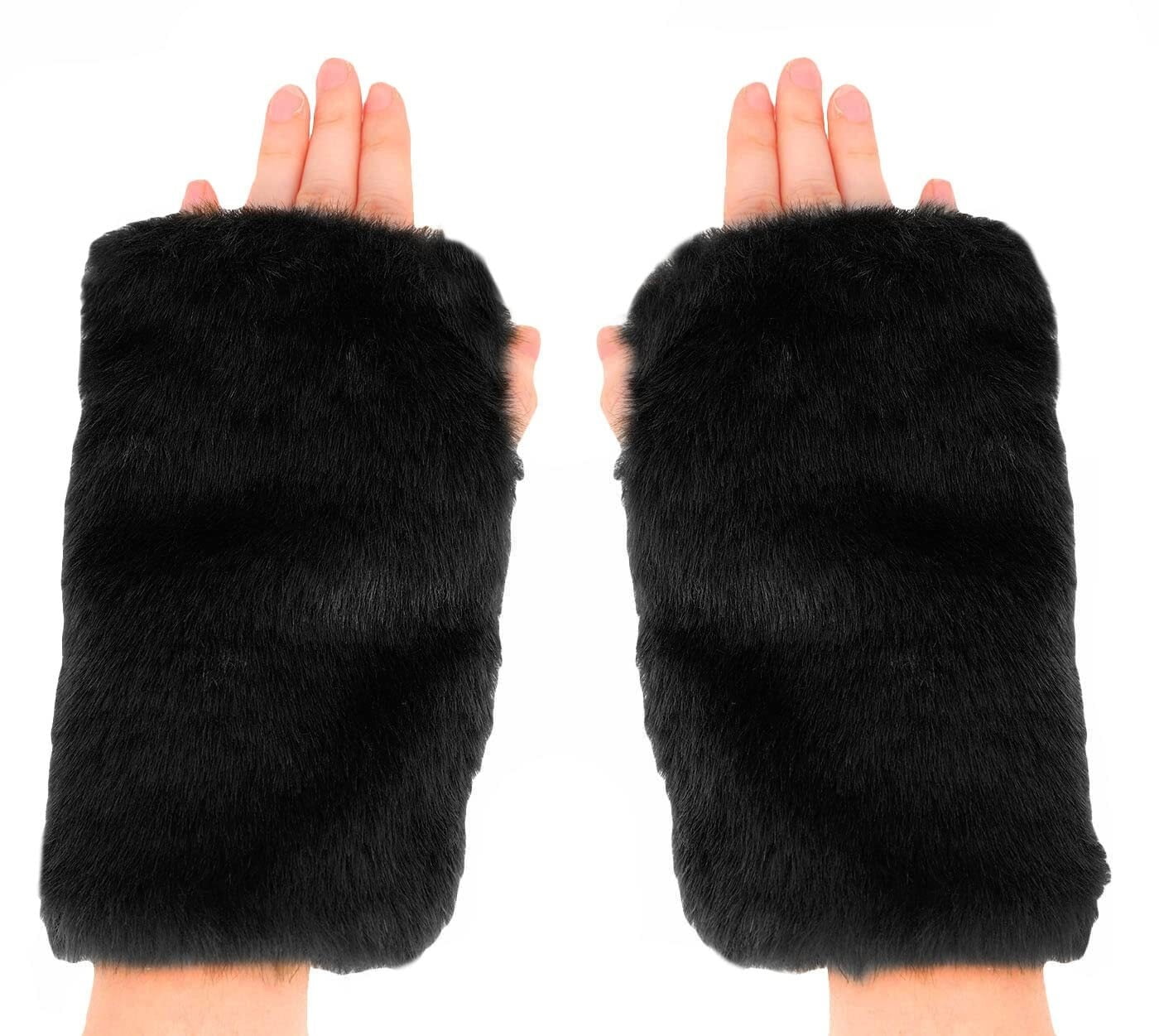 Warm Soft Faux Fur Fingerless Mittens for Women - Winter Half-Finger ...