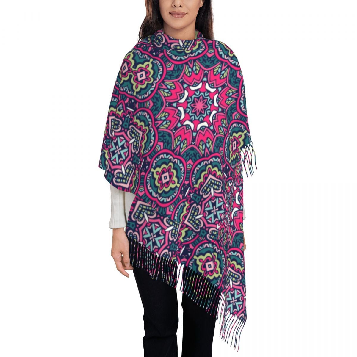 Warm Soft Scarf Autumn Retro Bohemia Print Shawl Wraps Pink Mandala ...