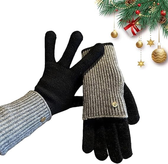 Warm & Stylish Color-Block Convertible Gloves, Two-Way Knit Gloves ...