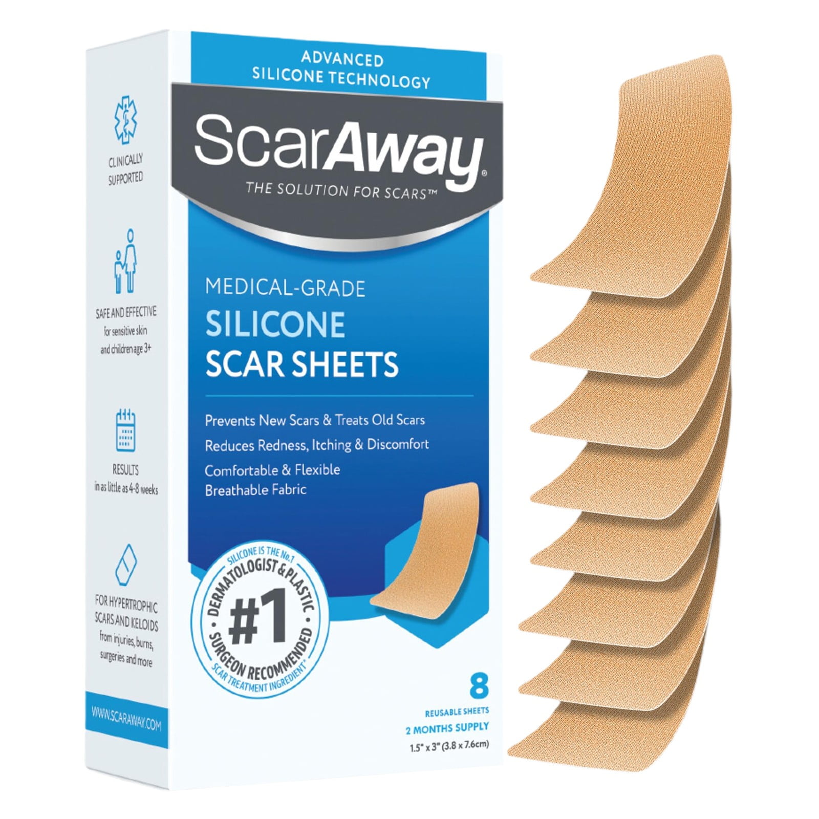 Warm Sun Scaraway Scar Patch (8-Piece Pack) Advanced Clear Silicone ...