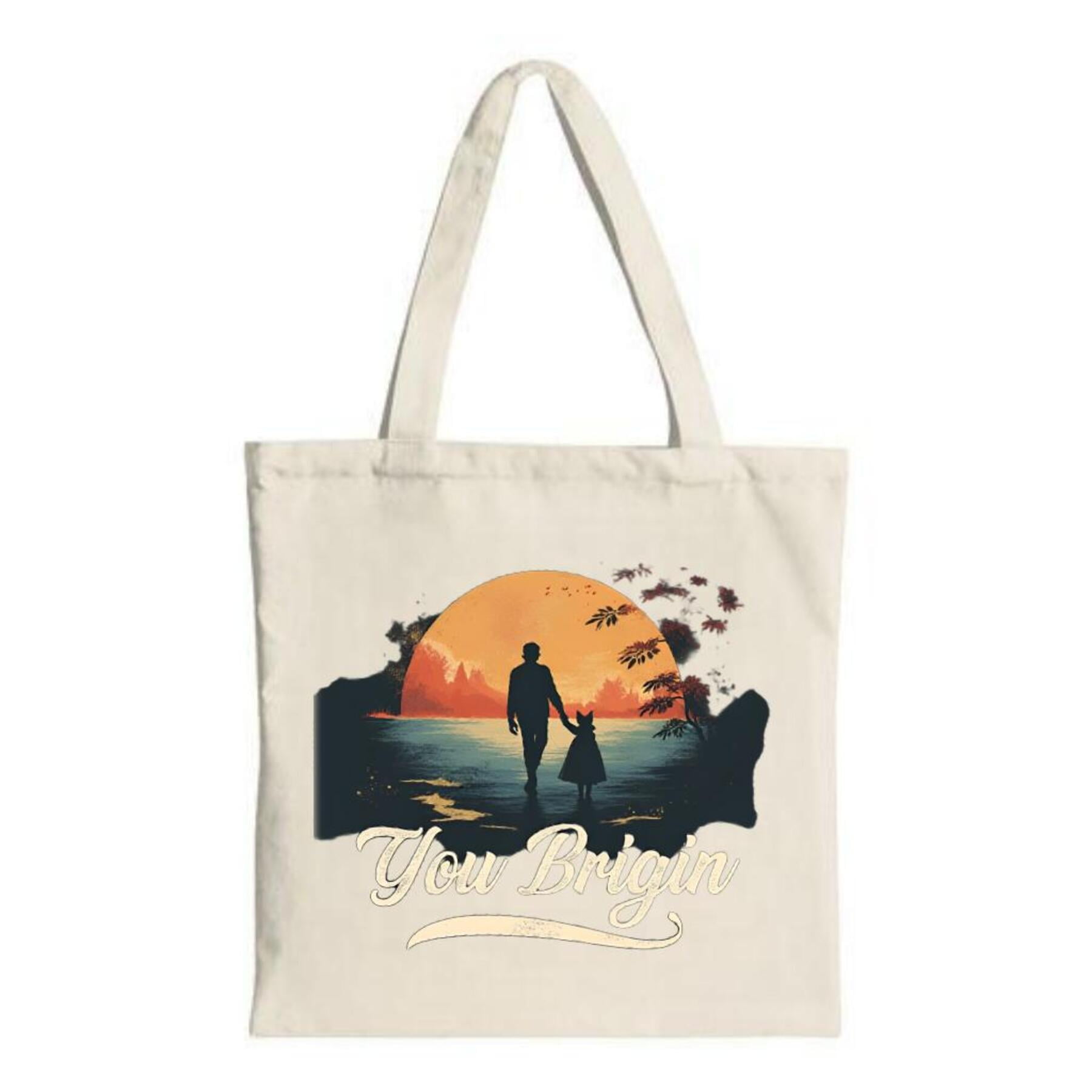 Warm Sunset Canvas Tote Bag - Man Walking by Water Inspirational Design ...