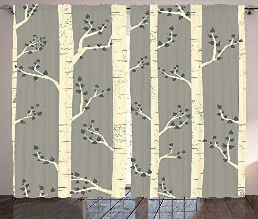 Warm Taupe Grey Curtains Birch Tree Branches Vintage Bohemian ...
