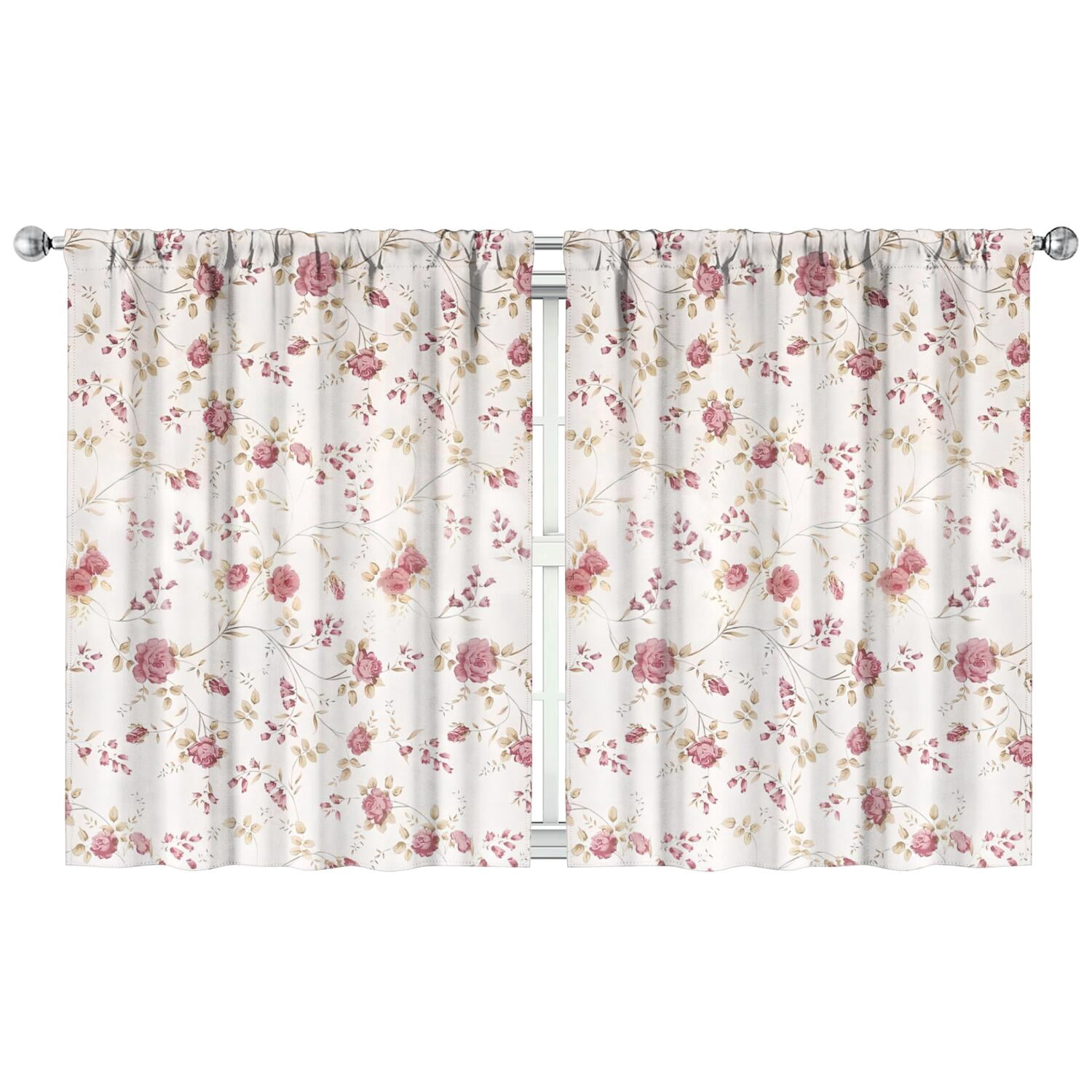 Warm Toned Floral Curtains 2 Panels 42x54 Inch, Rod Pocket Blackout ...