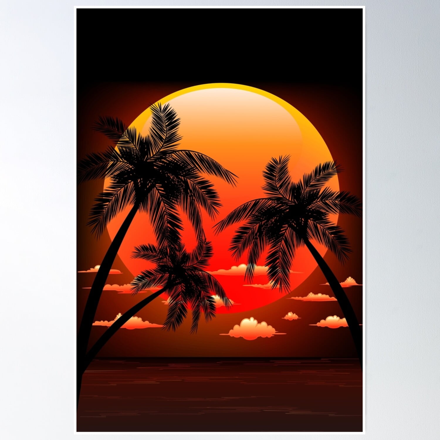 Warm Topical Sunset With Palm Trees Poster Wall Art, Modern Wall Decor ...