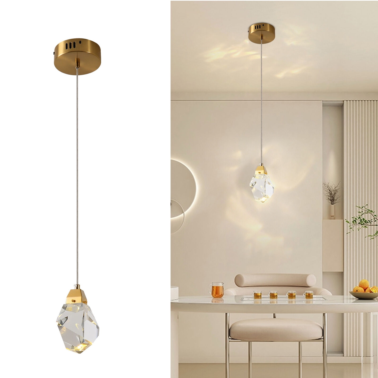 Warm-White 3000K Modern LED Ceiling Light Crystal Chandelier Diamond ...