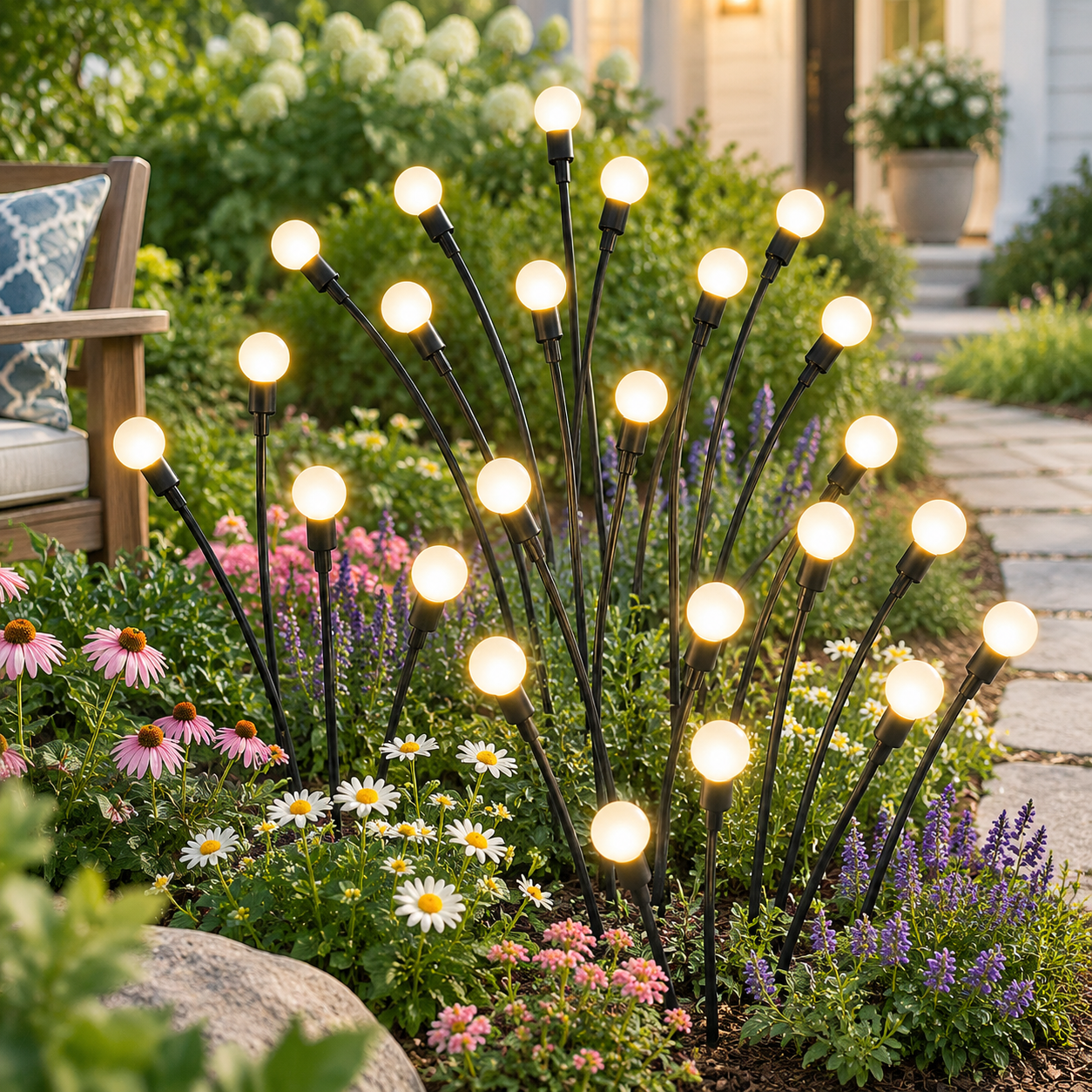 Warm White 6 Pack 48 LED Solar Outdoor Garden Firefly Landscape Lights ...