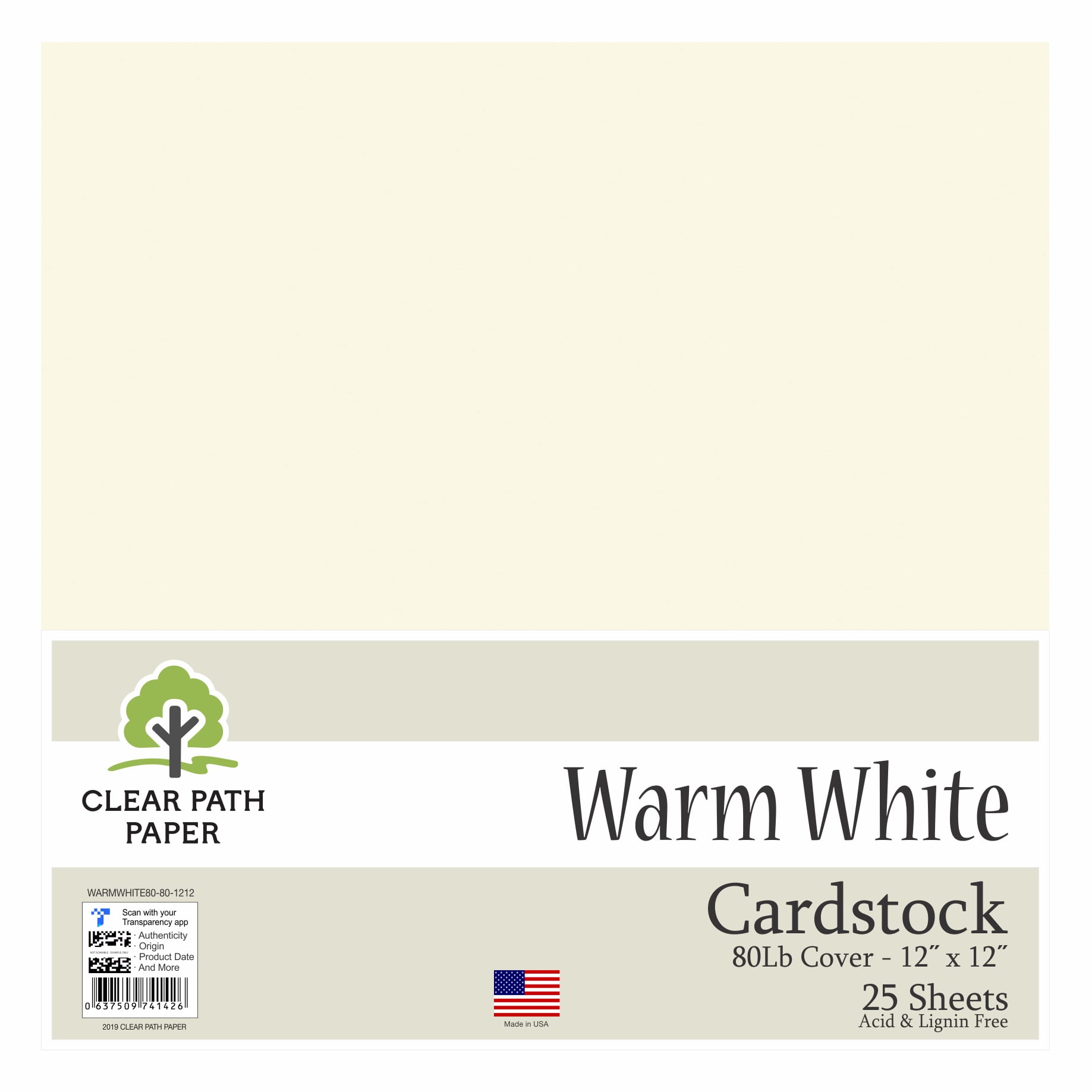 Warm White Cardstock - 12 x 12 inch - 80Lb Cover - 25 Sheets - Clear ...