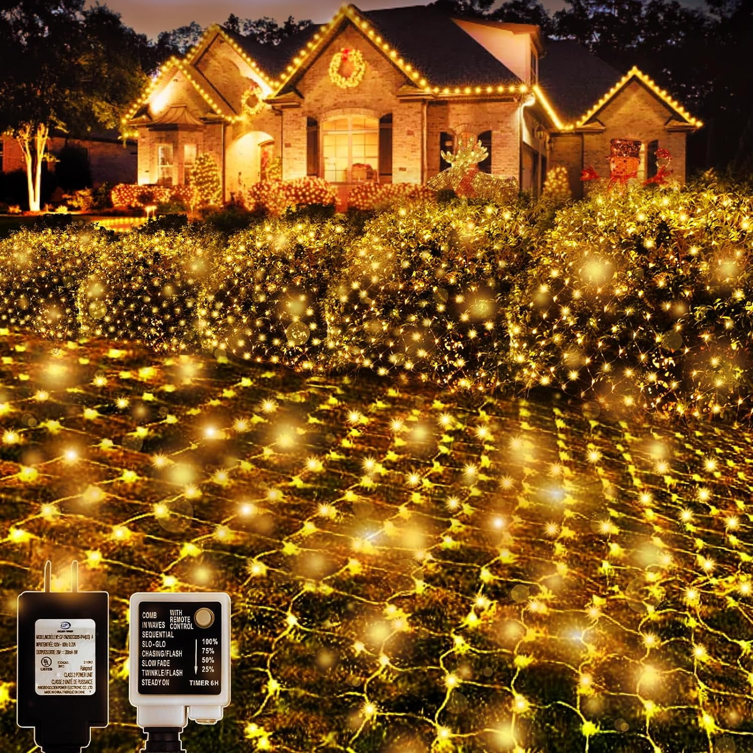 Warm White Christmas Net Lights - 360 LED Mesh Lights with 8 Lighting ...