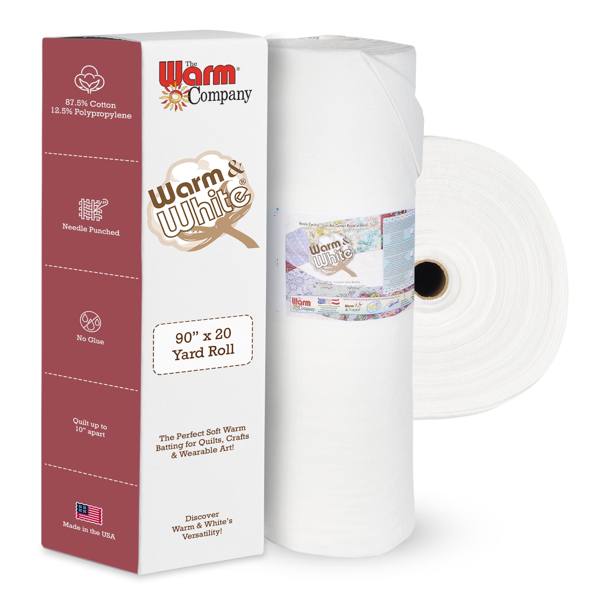 Warm & White Cotton Batting 90" x 20 Yard Bolt - Walmart.com
