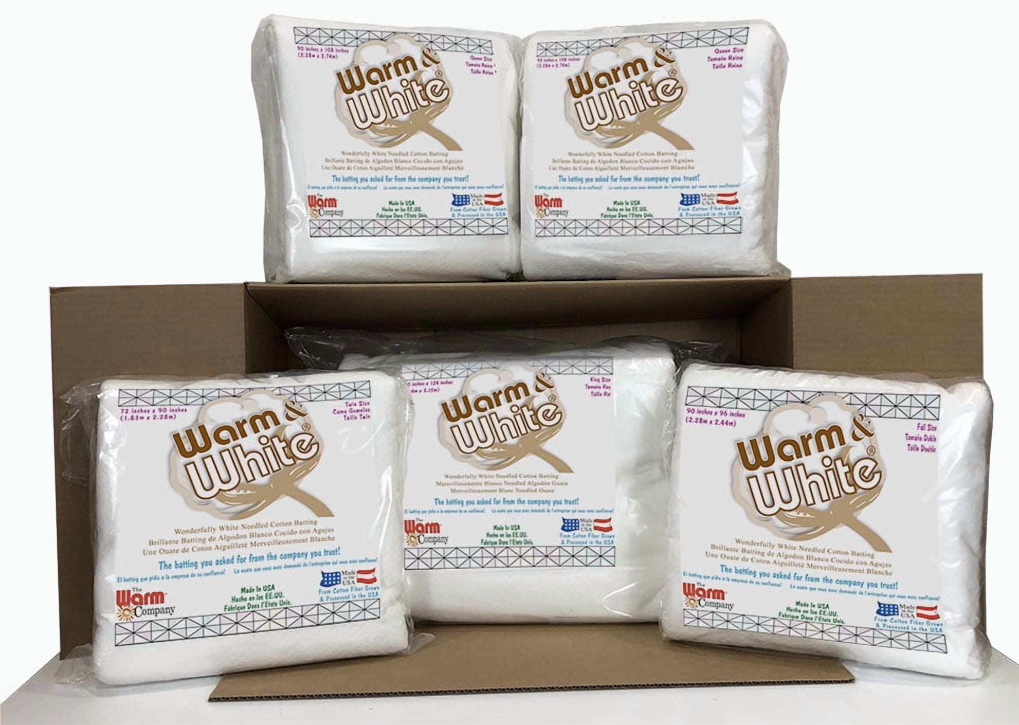Warm & White Cotton Batting Assortment; 1King, 2Queen, 1Full, 1Twin ...