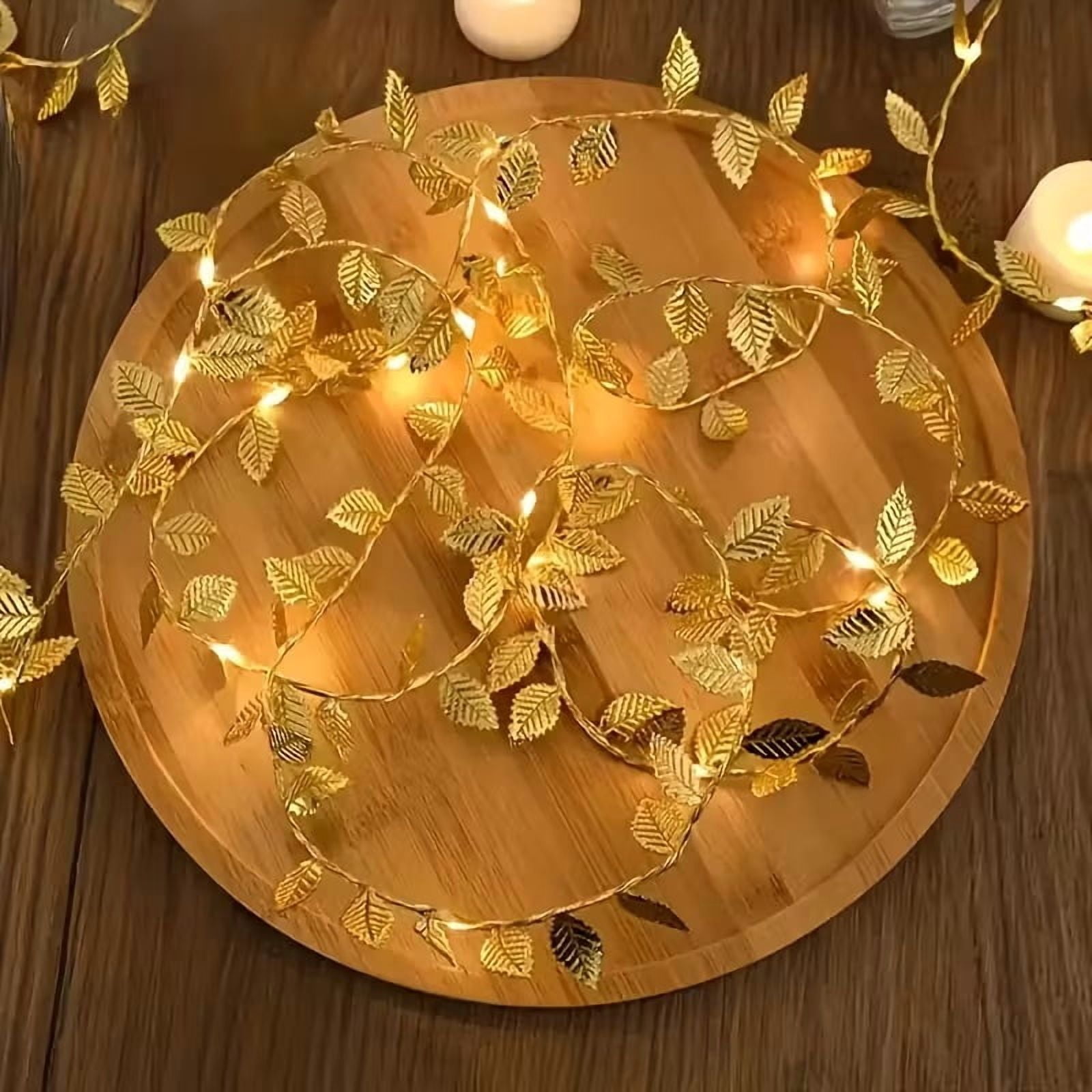 Warm White LED String Lights with Elegant Golden Leaf Design for ...