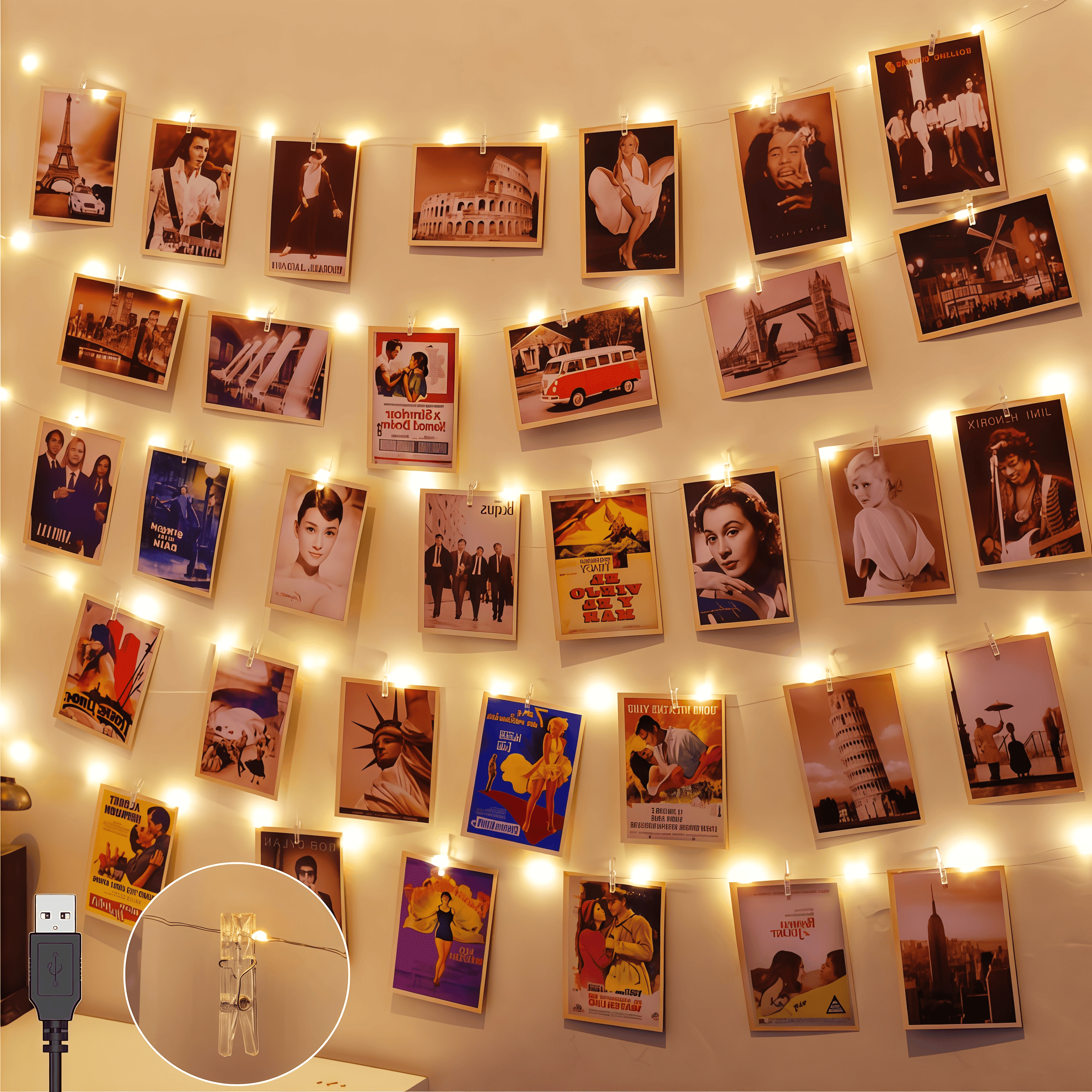 PEUHOP 2 Pack 65.6 ft USB Photo String Lights, 200 LED Warm White ...