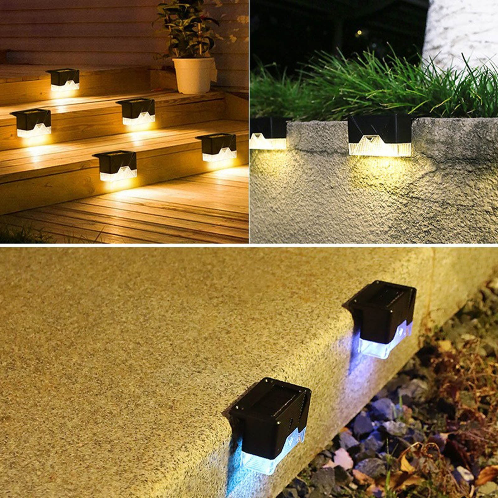 Warm White Solar Stair Lights, 8 LED Outdoor Garden Lights, Waterproof ...
