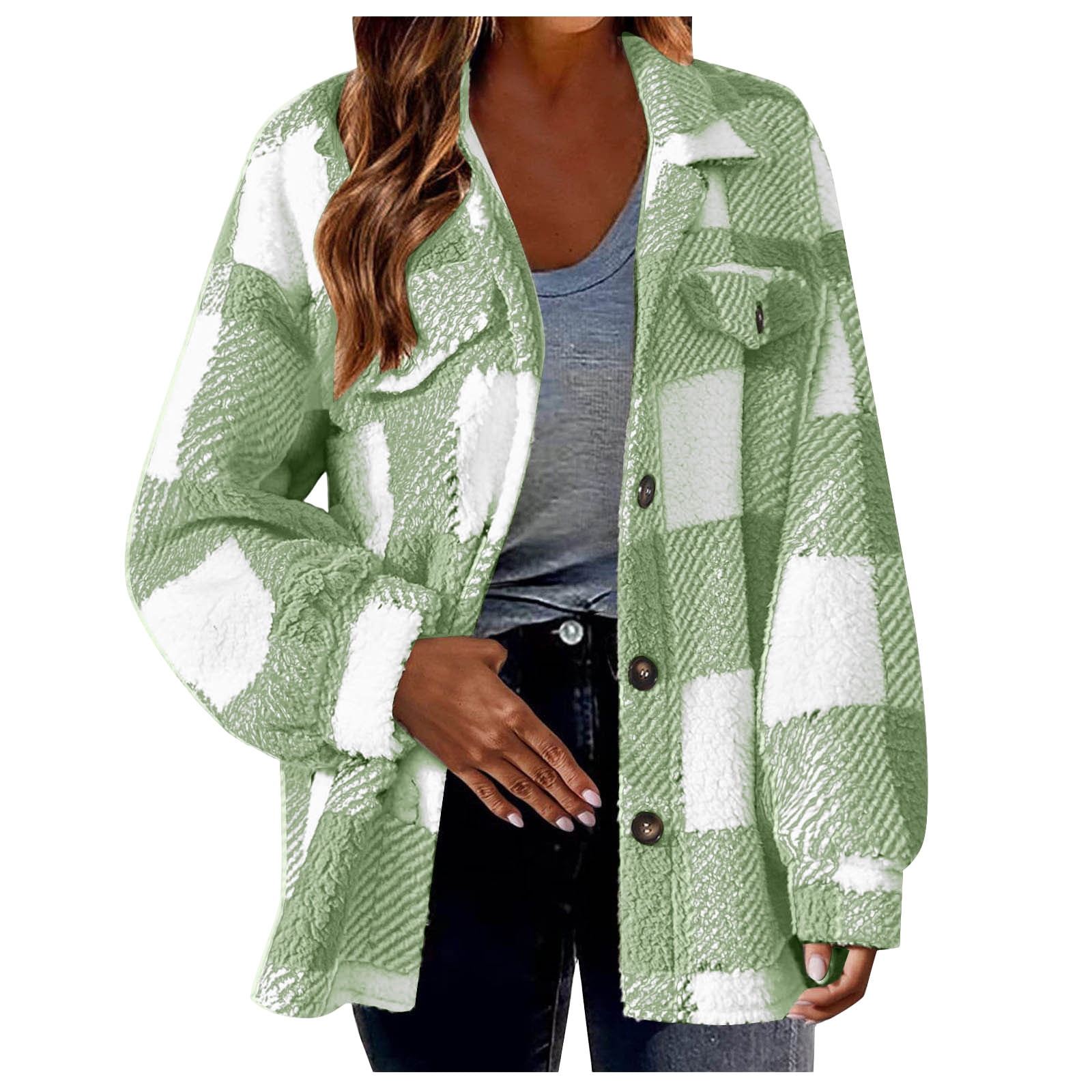 Warm Winter Long Wool Coats for Women Oversized Fall Long Sleeve Plaid ...