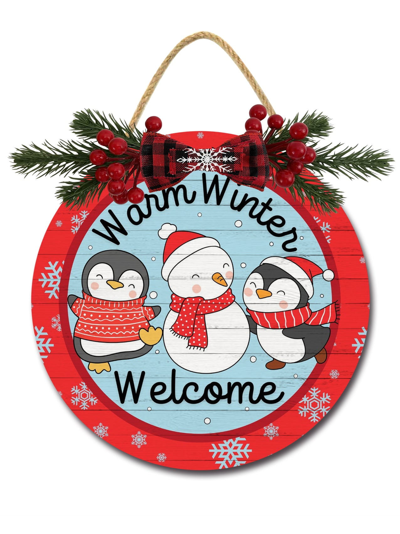Warm Winter Welcome Sign Front for Door Decoration, 11 in Round Wood ...