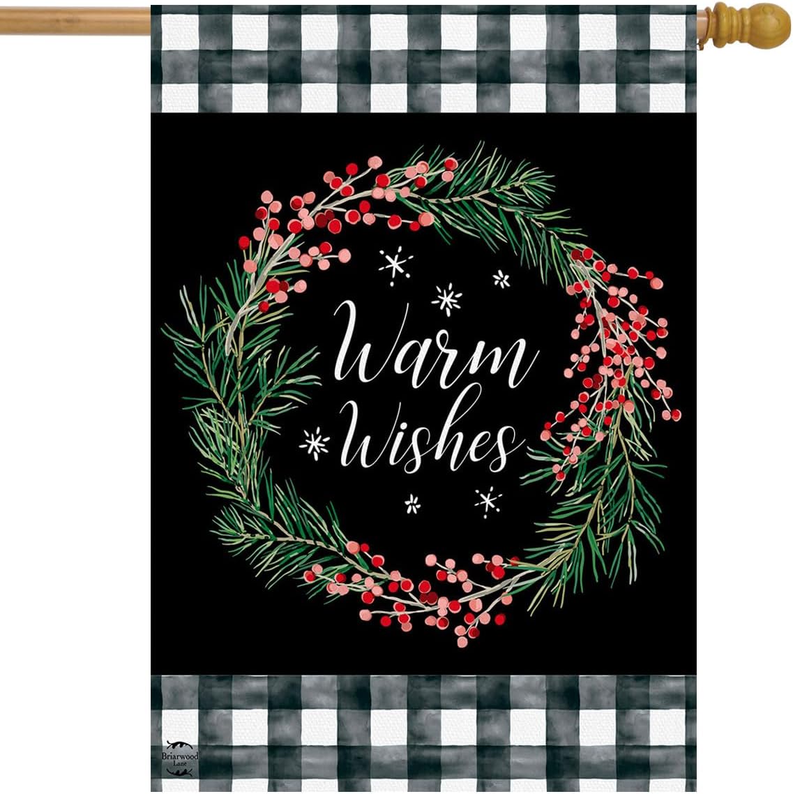 Warm Wishes Wreath Burlap Winter Christmas House Flag 40" x 28" SM-XLHN ...