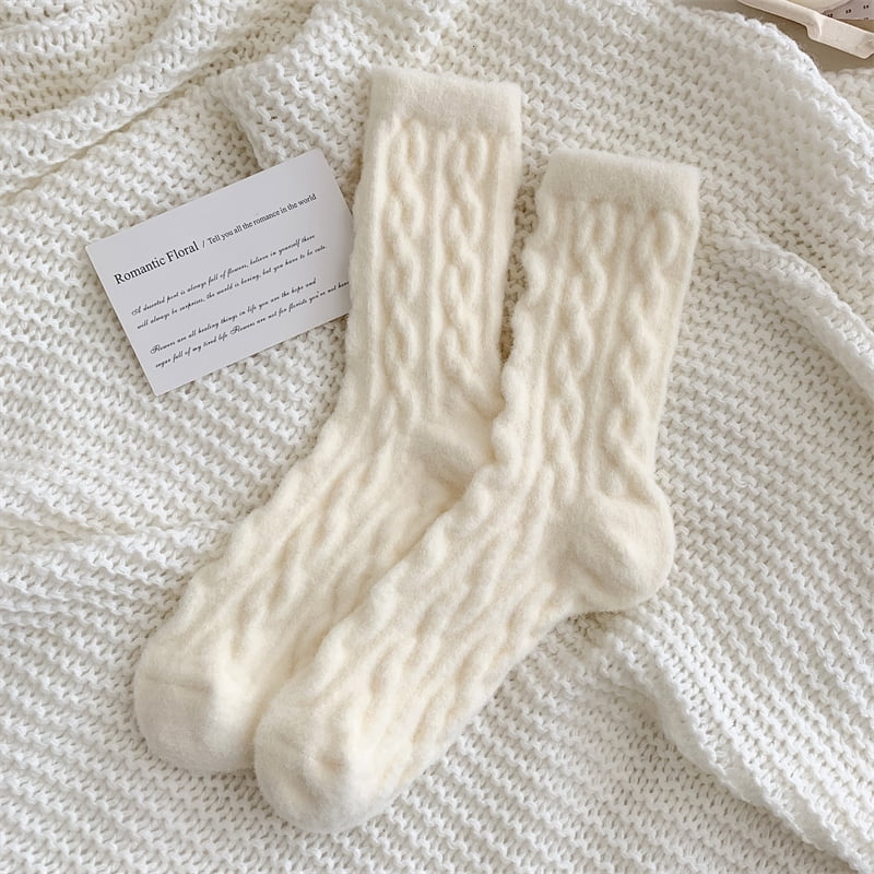 Warm Women's Socks New Winter Japanese Fashion Solid Color Fluffy Socks ...